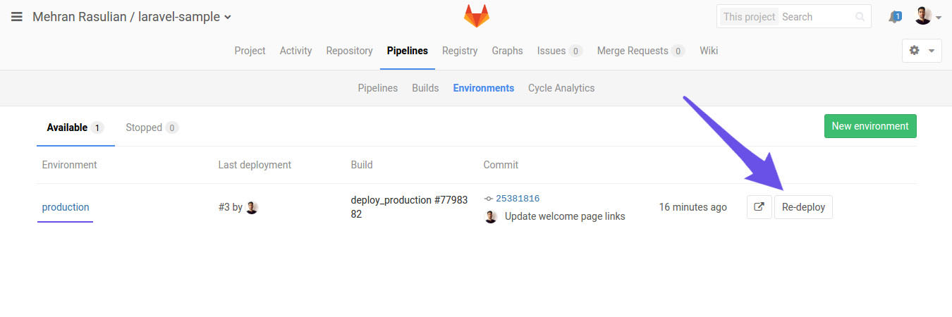 Index · Laravel with gitlab and envoy · Articles · Help · GitLab